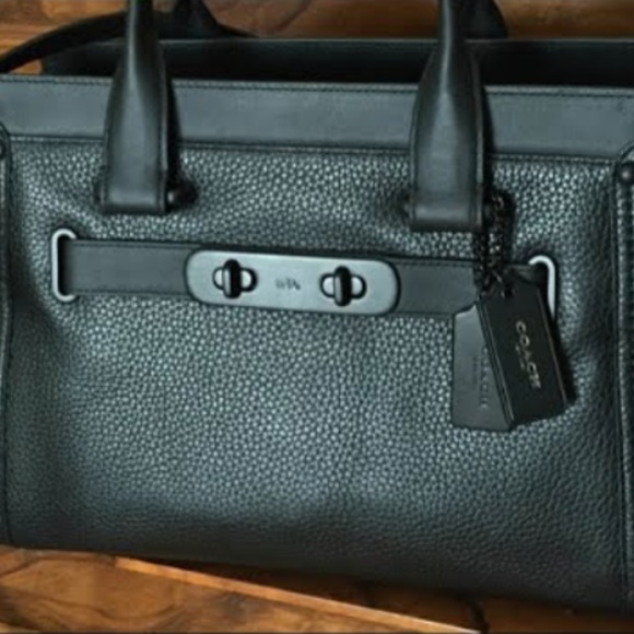 Coach | Bags | Coach Swagger Black Leather With Black Hardware | Poshmark